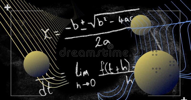 Animation of Spheres and Math Formulas on Black Background Stock ...