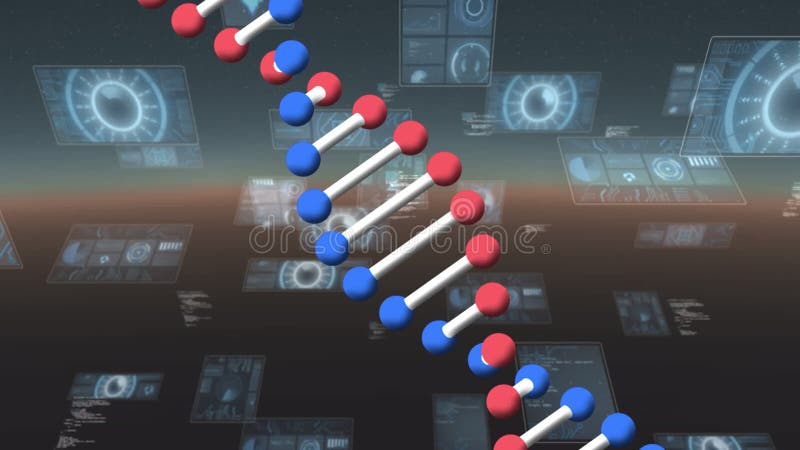 Animation of Spinning Dna Data Processing on Moving Screens Stock Video ...