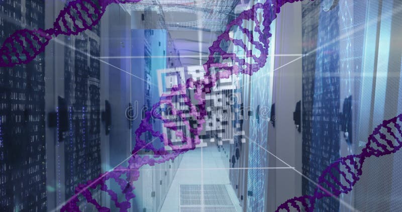 Animation of Spinning Dna Strand Over Server Room Stock Video - Video ...