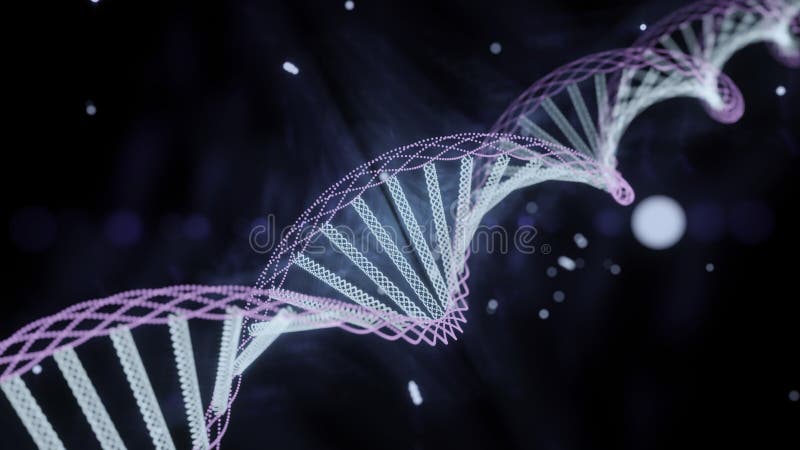 Animation of Spinning Dna Structure, Green and Purple Digital Waves ...