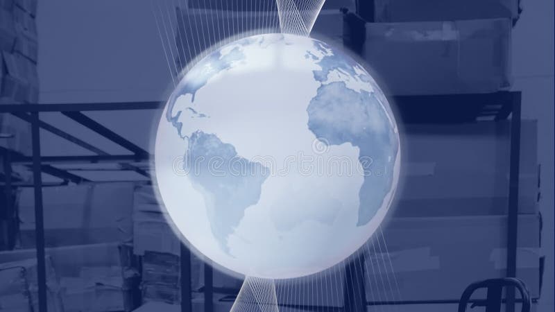 Animation of Spinning Globe Against Stack of Boxes at Warehouse Stock ...