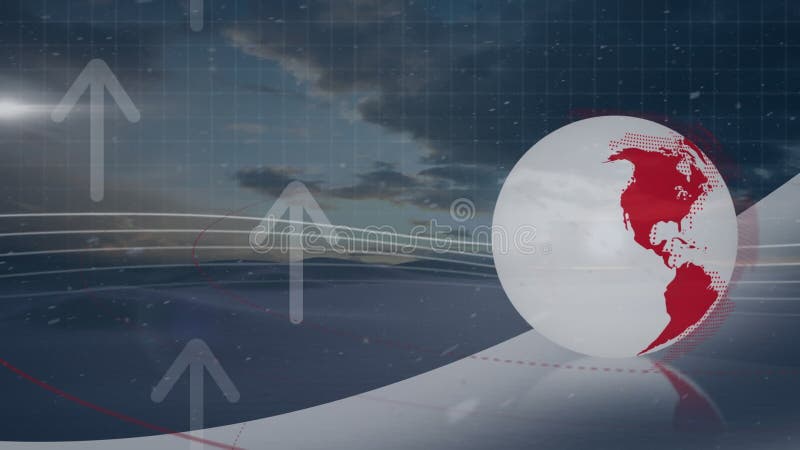 Animation of Spinning Globe and Arrow Icons Moving Upwards Against ... Animation of Spinning Globe and Arrow Icons Moving Upwards Against ...