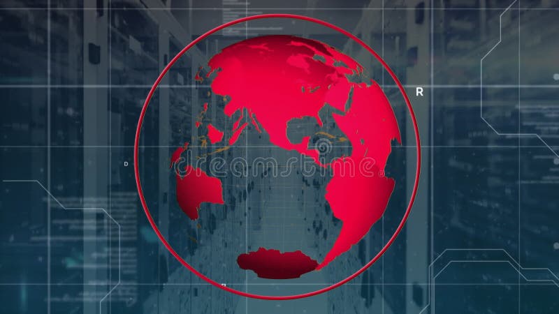 Animation of Spinning Globe and Data Processing Against Computer Server ...