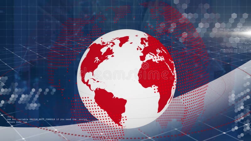 Animation of Spinning Globe, Data Processing and Light Spot Against ...