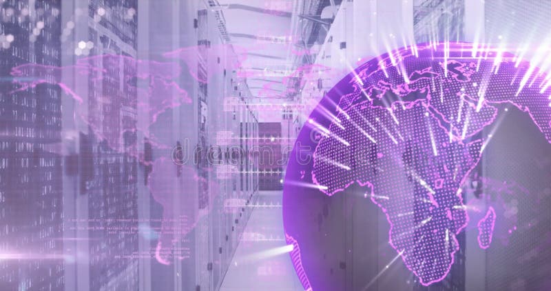 Animation of Spinning Globe and Dna Structure Against Computer Server ...
