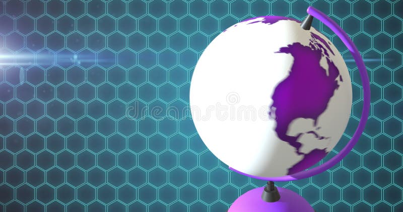 Animation of Spinning Globe Icon Over Hexagon Pattern Background Stock ...