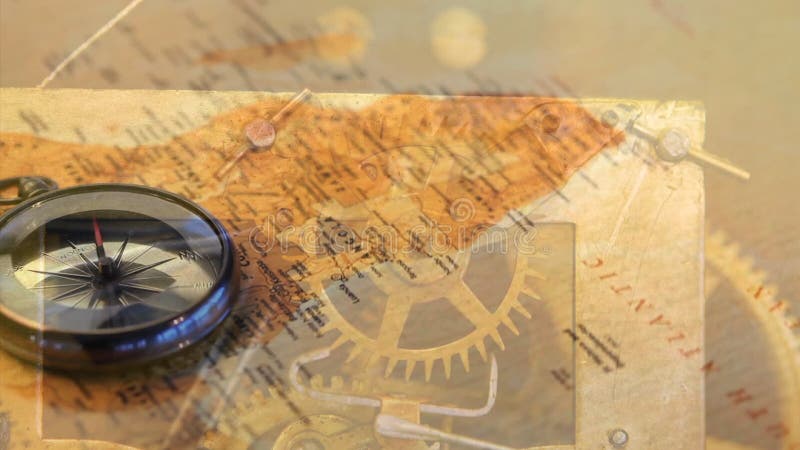 Spinning Map with Cogs and Compass Stock Video - Video of graphic ...