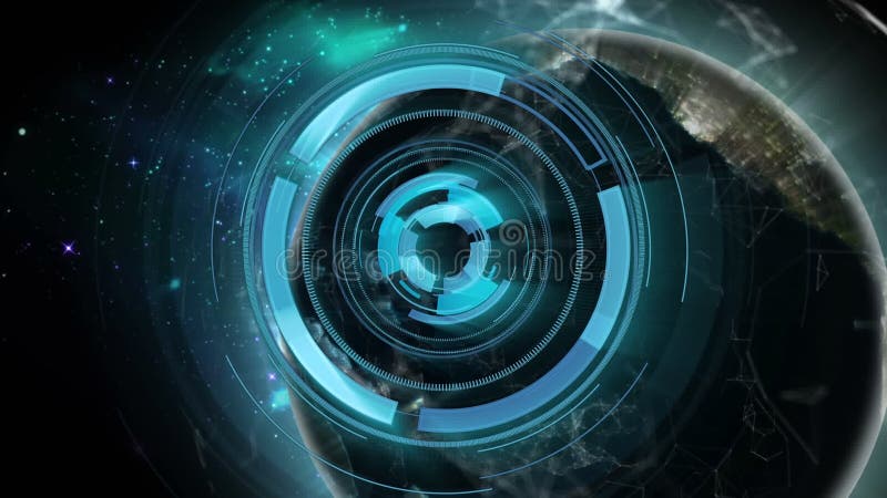 Animation of Spinning Round Scanner Against Globe in Space Stock ...