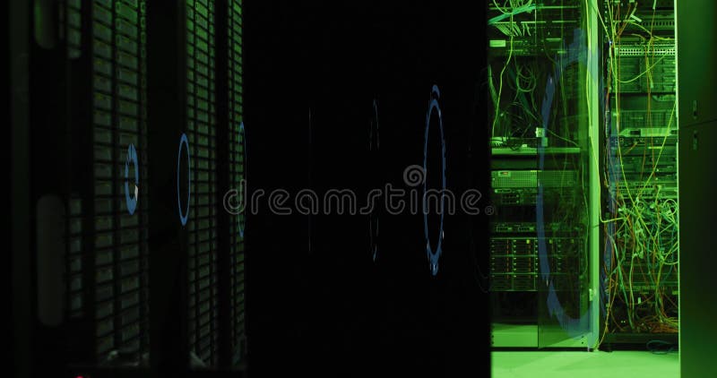 Animation of Spinning Round Scanners Against Computer Server Room Stock ...