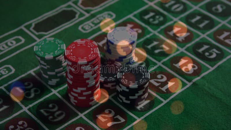 Animation of Spots of Light Over Close Up of a Stack of Casino Poker ...
