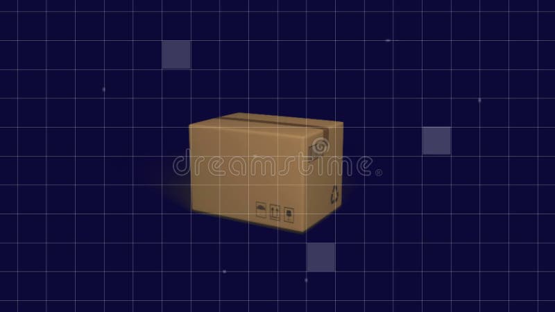 Animation of Squares on Grid Pattern and Falling Cardboard Box Against ...