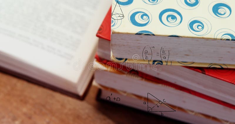 Animation of Stack of Books Over Mathematical Equations and Formulae ...