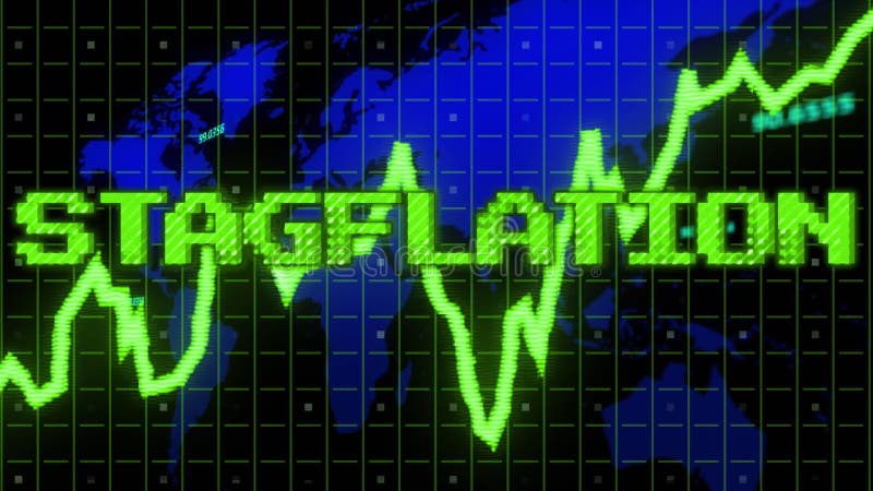 Animation of Stagflation Text in Green Over Graph and Blue World Map ...