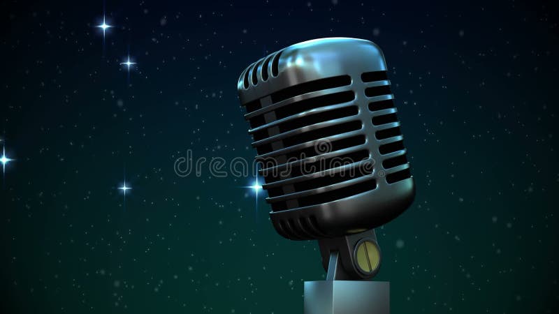 Animation of Stars Falling Over Microphone on Dark Background Stock ...