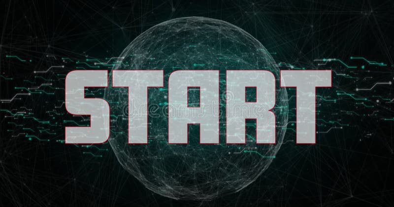 Animation of Start Text, Connected Dots on Rotating Globe Over Abstract ...