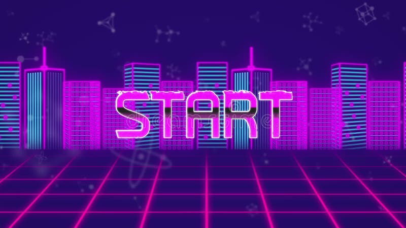 Animation of Start Text Over 3d Cityscape on Purple Background Stock ...