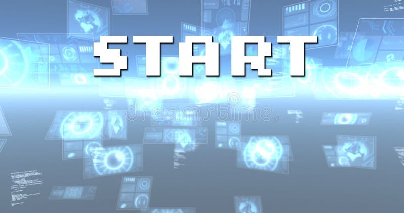 Animation of Start Text Over Scope Scanning and Data Processing Stock Footage - Video of global ...