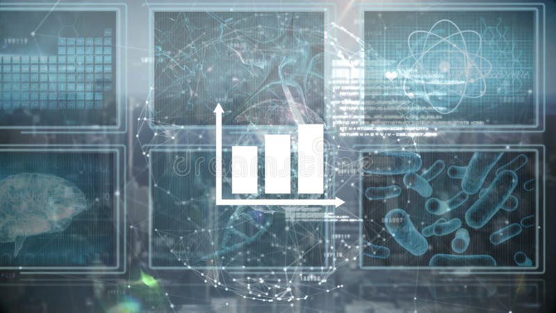 Animation of Statistic Graph Over Globe on Screens with Scientific Data ...