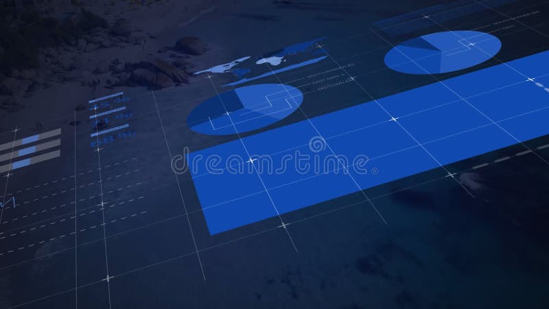 Animation of Statistical Data Processing Against Aerial View of Beach ...