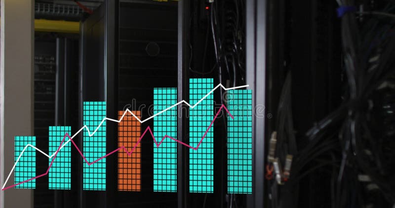 Animation Of Statistical Data Processing Against Empty Computer Server Room Stock Video Video