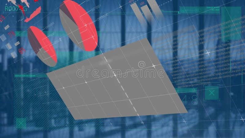 Animation Of Statistical Data Processing Against View Of Cityscape From Office Window Stock