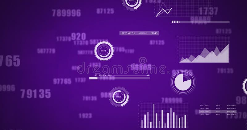 Animation of Statistical Data Processing and Changing Numbers Against Purple Background Stock ...