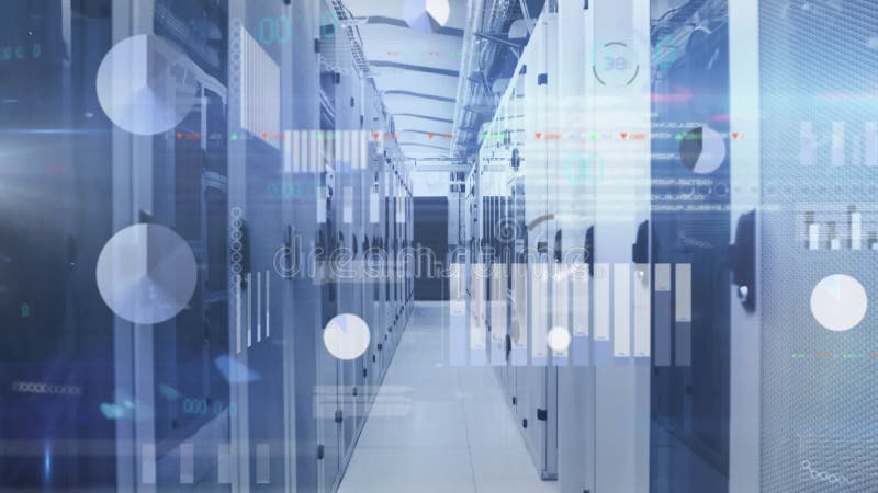 Animation of Statistical Data Processing and Light Spot Against Computer Server Room Stock ...