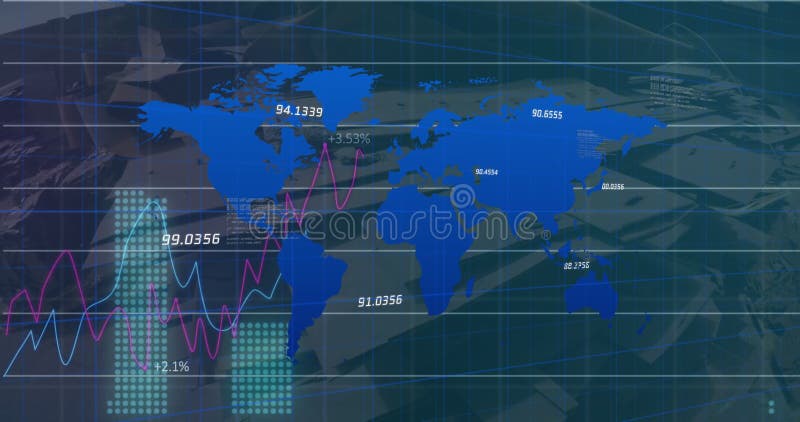 Animation of Statistical Data Processing Over World Map Against Junkyard Stock Footage - Video ...