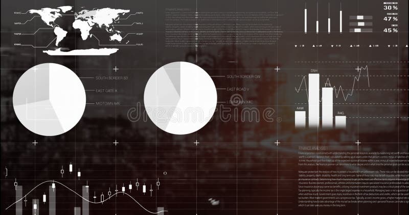 Animation of Statistics and Data Processing on Grey Background Stock ...