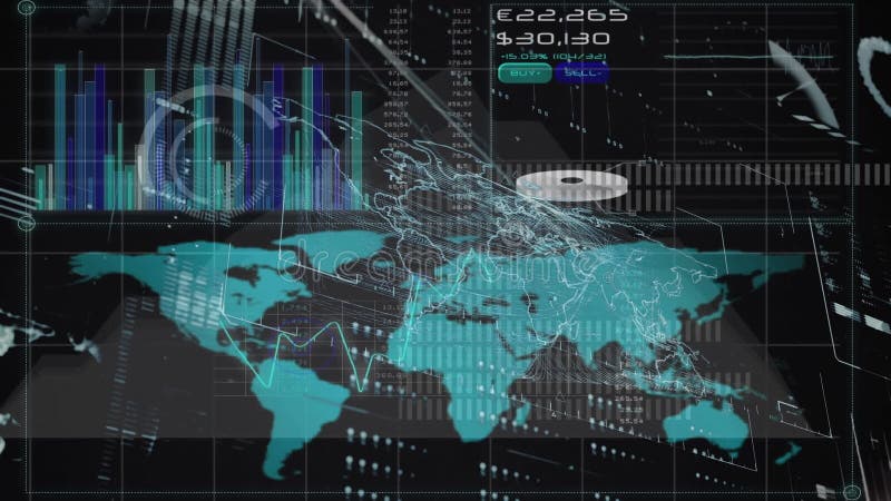 Animation of Statistics and Data Processing Over World Map Stock Footage - Video of computing ...