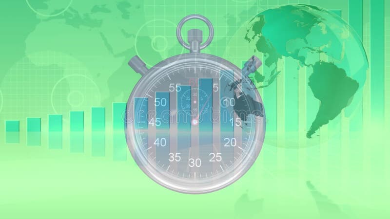 Animation of Statistics with Globe Spinning and Stopwatch Stock Footage ...