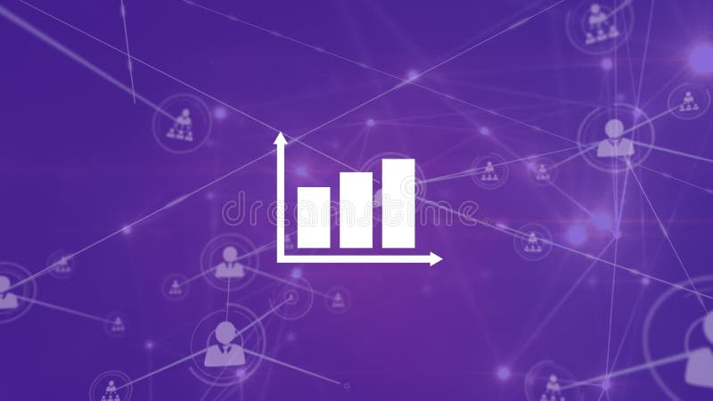 Animation of Statistics and Network of Connections with Icons on Purple ...