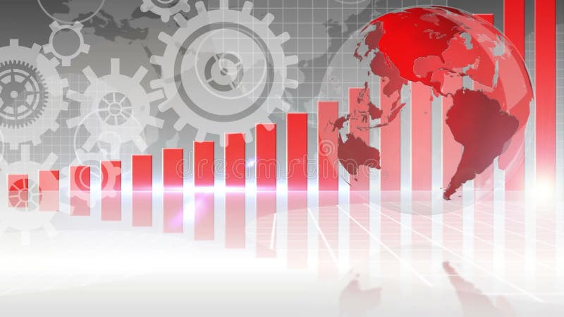 Animation of Statistics Recording, Globe and Cogs Spinning Over World ...
