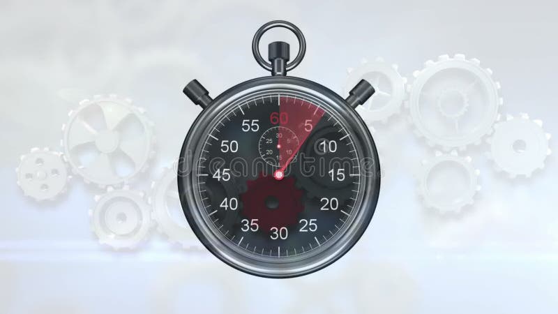 Animation of Stop Watch Ticking Over Cogs Working in Background Stock ...
