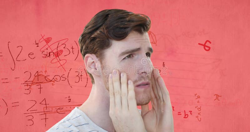 Animation of Stressed Caucasian Male Student Over Maths Equations and ...