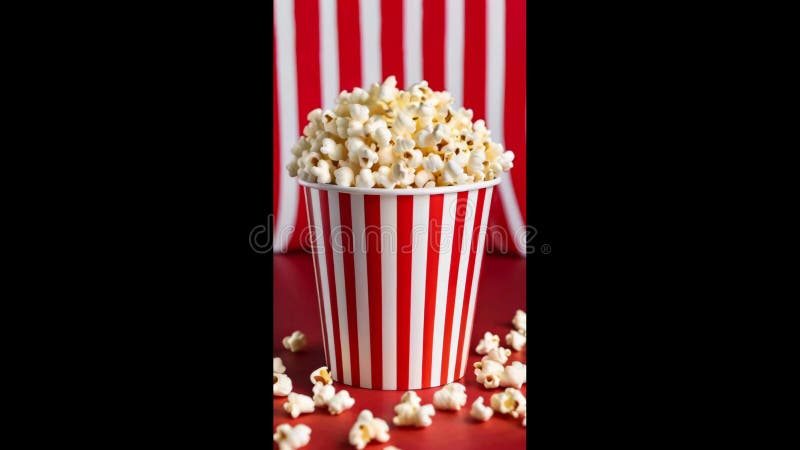Animation Striped Box with Popcorn on Red Background Stock Video ...