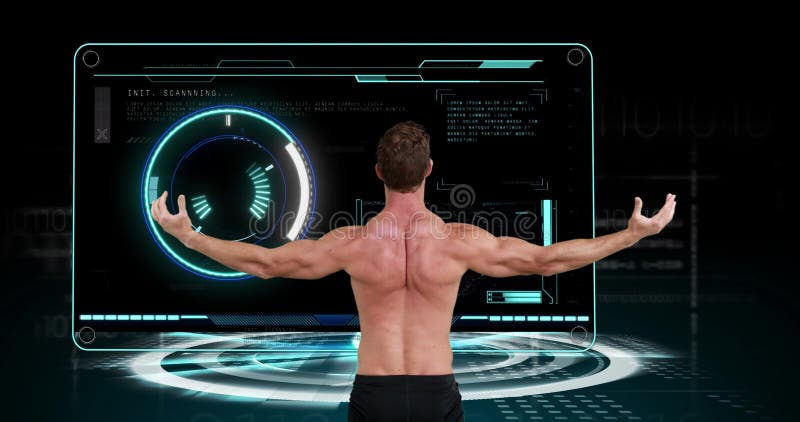 Animation of Strong Muscular Man with Scope Scanning and Data ...
