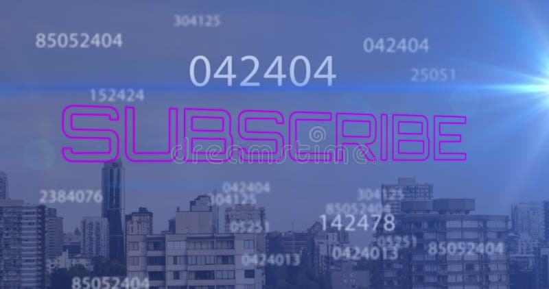 Animation of Subscribe Text and Numbers Over Cityscape Stock Video ...