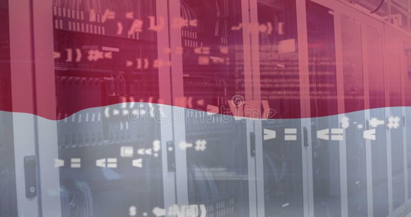 Animation of Symbols, Computer Language and Indonesian Flag Over Server ...
