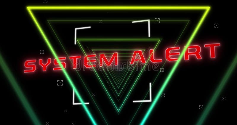 Animation of System Alert Text Over Triangles on Black Background Stock ...