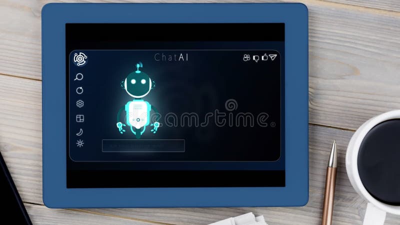 Animation of Tablet Screen with Ai Chatbot Icon and Data Processing ...