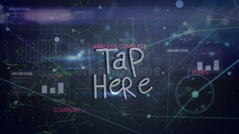 Animation of Tap Here Text, Network of Connections with Data Processing ...