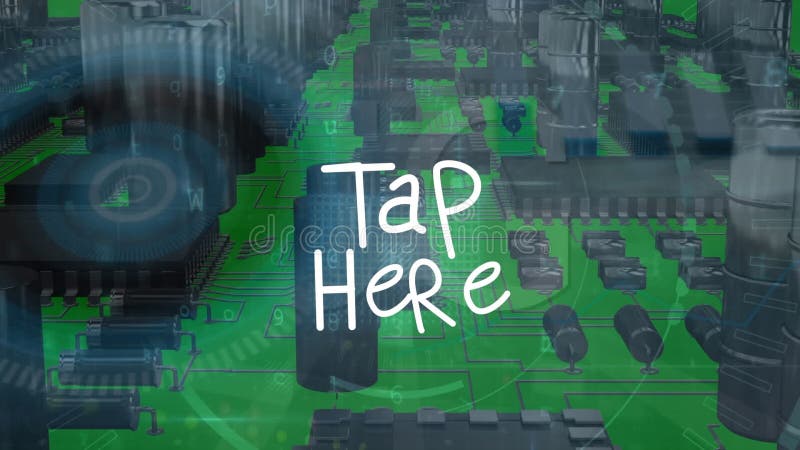 Animation of Tap Here Text with Rays Over 3d Model of Electronic ...