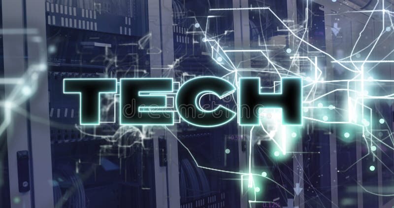 Animation of Tech Text and Icons Over Computer Servers Stock Footage ...