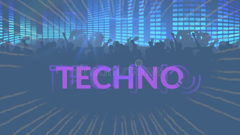 Animation of Techno Text Over Light Spots and People Dancing Stock ...