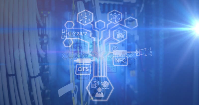 Animation of Technology Icons Over Computer Wires Stock Video - Video ...