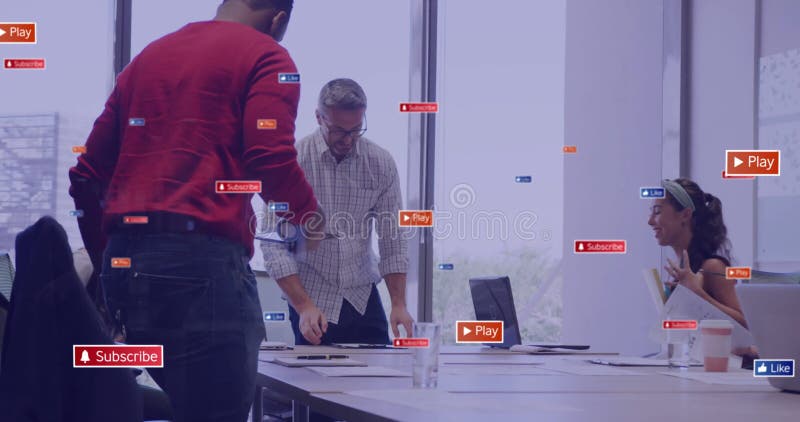 Animation of Text and Data Processing Over Diverse Business People in ...