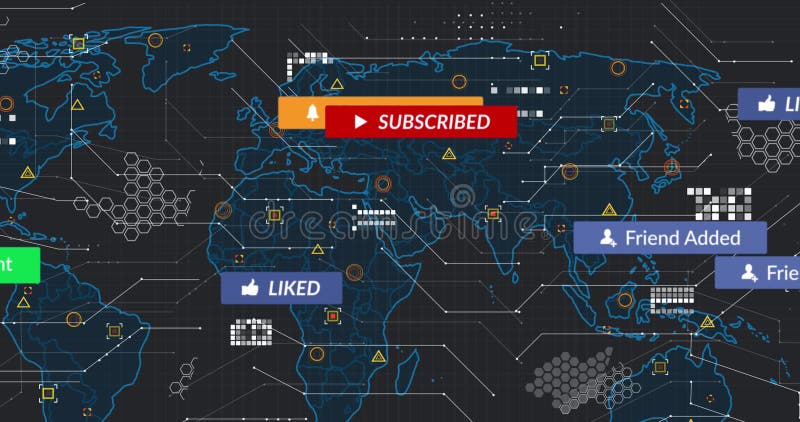 Animation of Text and Icon in Notification Bars Over Circuit Board ...