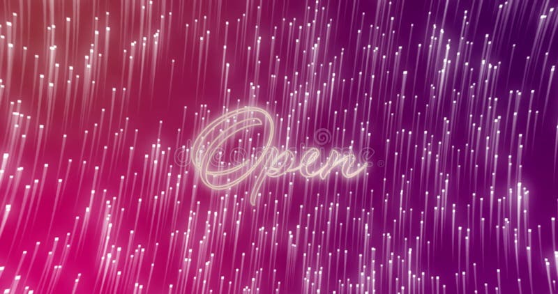 Animation of Text, Open, in White Neon, with Light Trails on Pink ...