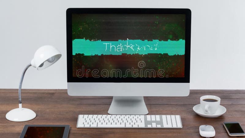 Animation of Thank You Text and Interference on Computer Stock Video ...